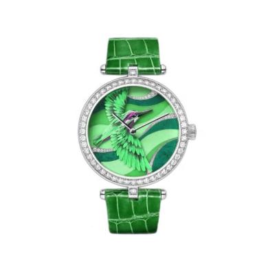 China Green 3D Dial Watch 36mm Stainless Steel Leather Strap Ladies for sale