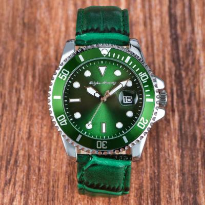 China 1.6 Inch Water Resistant Green Leather Watch 3ATM for sale