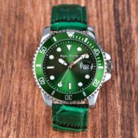 China 1.6 Inch Water Resistant Green Leather Watch 3ATM for sale
