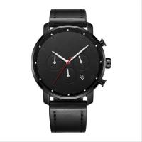 China ODM Leather Strap Wrist Watch 24cm Chronograph Black Leather Strap Watch for sale