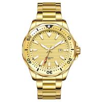 China OEM Mens Stainless Steel Quartz Watch Gold Rotate Bezel Business for sale