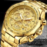 China OEM Mens Stainless Steel Quartz Watch Gold Rotate Bezel Business for sale