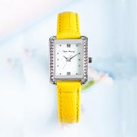 China Yellow Leather Strap Analog Dial Watch 24cm Diamond Rectangle Watch Womens 3ATM for sale