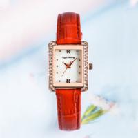 China Yellow Leather Strap Analog Dial Watch 24cm Diamond Rectangle Watch Womens 3ATM for sale