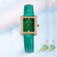 China Yellow Leather Strap Analog Dial Watch 24cm Diamond Rectangle Watch Womens 3ATM for sale