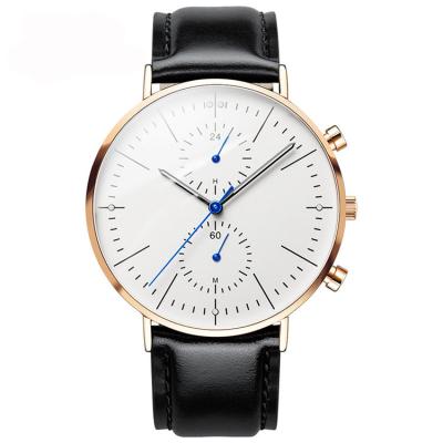China Multi Functional 42mm Leather Strap Wrist Watch 3BAR Water Proof Watch OEM for sale