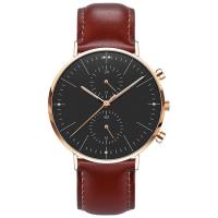 China Multi Functional 42mm Leather Strap Wrist Watch 3BAR Water Proof Watch OEM for sale