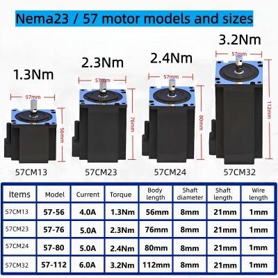 China NEMA23 57mm 2-Phase Hybrid Stepper Motor 4A 5A 6A for CNC Machines for sale