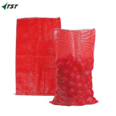 China 45x75cm 54x90cm Tubular Red PP Leno Mesh Bag Packaging For Onion Vegetable Fruit Potato Garlic for sale