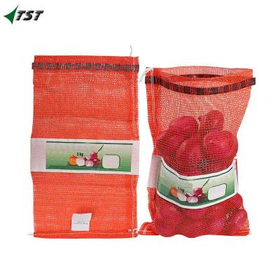 China 5kg 10kg Orange Color Pp Leno Mesh Bag For Onion Patato Packing Customized Logo for sale