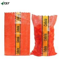 China 20kgs Orange Tubular Mesh Bag With Vertical Logo For Onion for sale