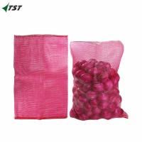 China Cherry Red 53x87cm Tubular Mesh Onion Sacks Pp Leno Mesh Bags for sale