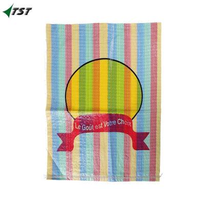 China Tear Resistant PP Laminated Woven Bag For Shopping With Logo Colorful Strips for sale