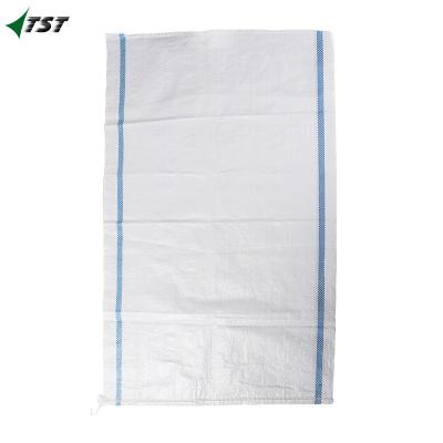 China 50kg 100kg White Woven Polypropylene Bags For Cereal Seeds With Blue Strips for sale