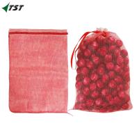 China 68x89 50kg Leno Red White Color PP Mesh Bag For Potato With Drawstring for sale