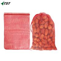 China 68x89 50kg Leno Red White Color PP Mesh Bag For Potato With Drawstring for sale