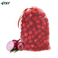 China 68x89 50kg Leno Red White Color PP Mesh Bag For Potato With Drawstring for sale