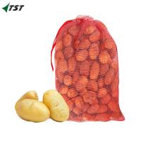 China 68x89 50kg Leno Red White Color PP Mesh Bag For Potato With Drawstring for sale