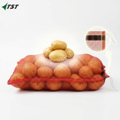 China 44*62cm Red Color Drawstring Pp Leno Mesh Bag For Firewood Packing for sale