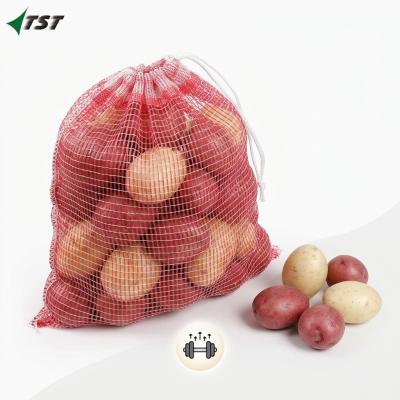 China 58*87cm Red White Color Pp Leno Mesh Bag For Potato Onion Vagetable Fruit Packing for sale