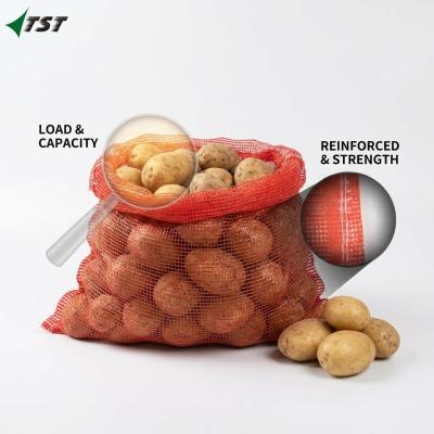 China 20kg 25kg Red Color Custom Logo PP Potato And Onion Sacks Leno Mesh Bag for sale