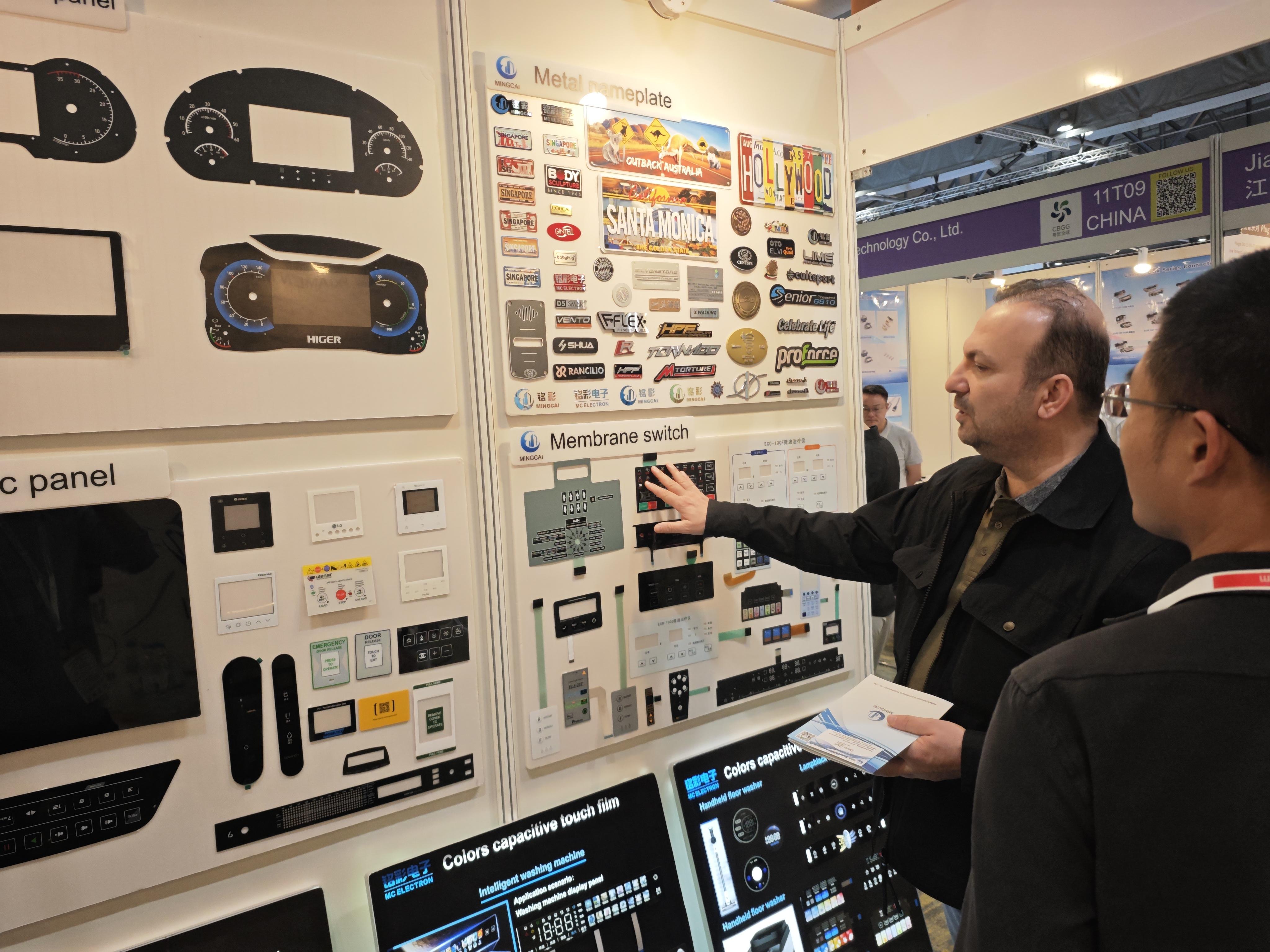 Exhibition showcase of versatile membrane switches, engraved nameplates and waterproof adhesive stickers applied in various industries