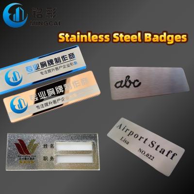 China Custom Laser Engraved Stainless Steel Name Badges for sale