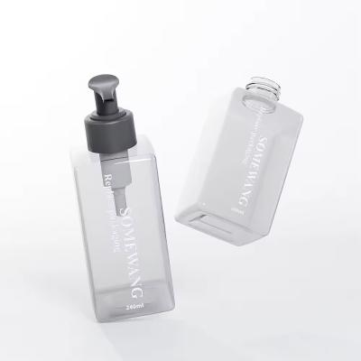 China Transparent PET Pump Bottle Square Empty Shampoo Containers 50ML Capacity Luxury Design Custom Colors for sale