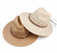 China Natural Straw Women Summer Hat Wide 3 Inch Brim Adjustable Strap Floppy Sun Hat for sale