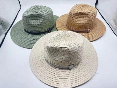 China Women's Wide Brim Floppy Straw Sun Hat with 3-inch Brim and 4-inch Crown Height - Adjustable Chin Strap for sale