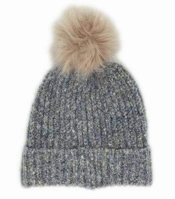 China Melange Color Shinny Yarn Knit Hats with Big Pompom - 100% Acrylic Rib Design, 500 Dozen MOQ for sale