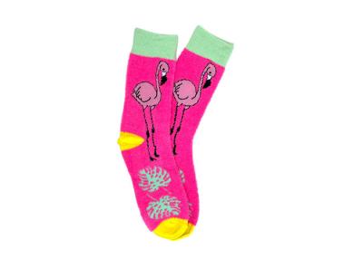 China Neon Pink Flamingo Women's Fashion Socks - Feather Yarn Construction, S/M/L/XL Sizes, 500 Pairs MOQ Customization for sale