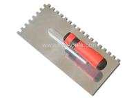China Plastering trowel with mirror polished tainless steel teeth blade rubber handle HW02222T for sale
