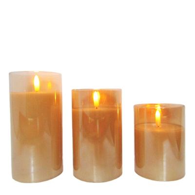 China Led Birthdays Amber Glass Candle Container Meditation Flameless Candles With Battery Flickering Light For Birthday Candles for sale