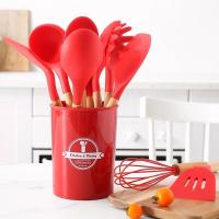 China 12pcs Nontoxic Silicone And Wood Utensils , Lightweight Silicone Kitchen Accessories for sale