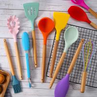 China 12pcs Nontoxic Silicone And Wood Utensils , Lightweight Silicone Kitchen Accessories for sale