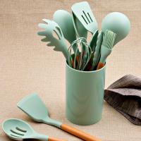 China 12pcs Nontoxic Silicone And Wood Utensils , Lightweight Silicone Kitchen Accessories for sale
