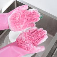 China Multicolor Silicone Dish Washing Glove , Nontoxic Scrubbing Gloves For Cleaning for sale