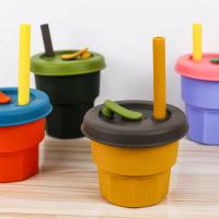 China Reusable Nontoxic Silicone Cup With Straw , Portable Silicone Smoothie Cup for sale