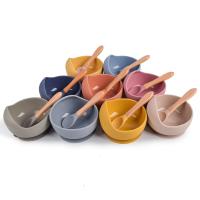 China Washable Baby Feeding Tools Non Toxic , Heatproof Silicone Suction Bowl And Spoon for sale