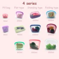 China 50ML/80 ML Food Grade Silicone Pill Bag Eco-Friendly And Reusable Silicone Food Bag For Food Storage Needs for sale