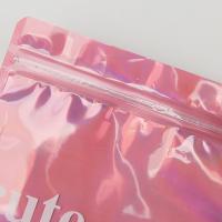 China Resealable Holographic Pink Bag Cosmetic Packaging Bag For Nail Products for sale