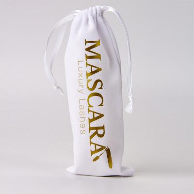China Custom Logo Velvet White Eyelash Drawstring Packaging Bag For Cosmetic for sale