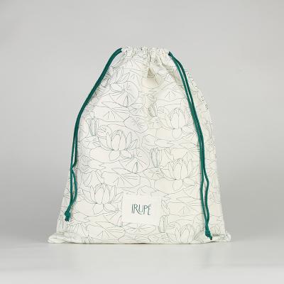 China White Cotton Blue Pattern Printed Reusable Eco Friendly Cotton Drawstring Bag for sale