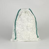 China White Cotton Blue Pattern Printed Reusable Eco Friendly Cotton Drawstring Bag for sale