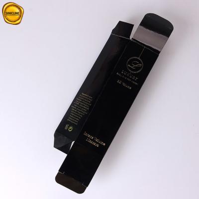 China Gold Foil Logo Glossy Black Cosmetic Packaging Box Straight Tuck Mascara Packaging Box for sale