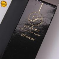 China Gold Foil Logo Glossy Black Cosmetic Packaging Box Straight Tuck Mascara Packaging Box for sale
