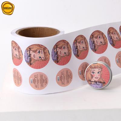 China 4c Waterproof Kraft Round Stickers Paper Glossy Makeup Bottle Labels For Cosmetic for sale