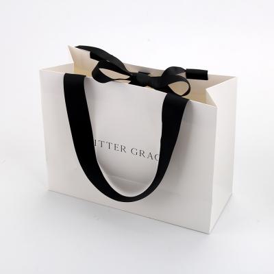 China Eco Friendly Custom Printed Bamboo Paper Shopping Bag With Ribbon Handle for sale