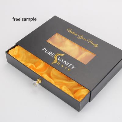 China Custom Luxury Wig Bundles Black Drawer Rigid Hair Extension Packaging Boxes for sale